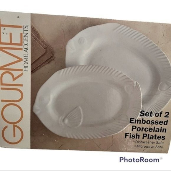 Dining | Nib Vintage White Pottery Embossed Fish Plate Serving Platers ...